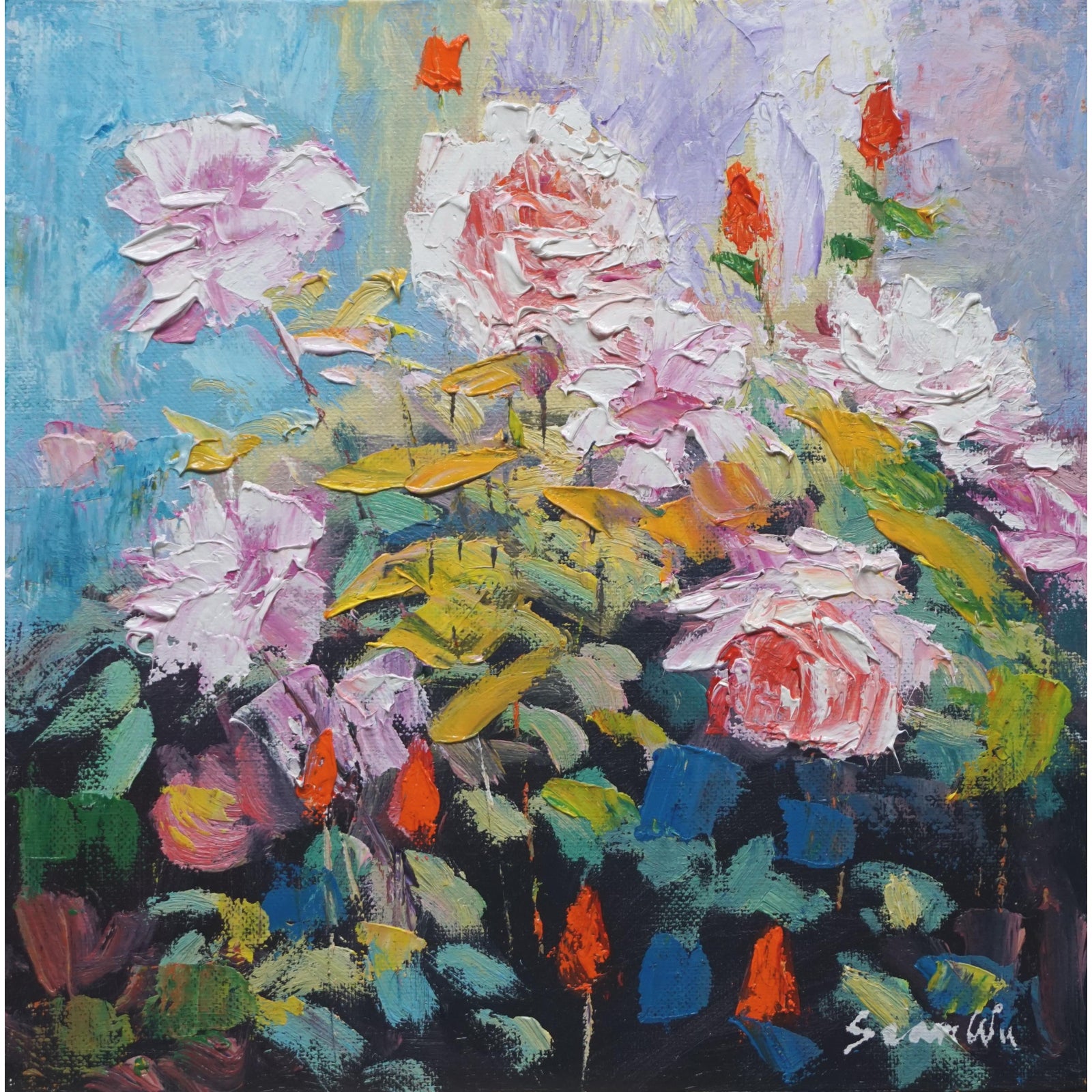Sean Wu Original Oil Painting. Flowers | Chairish