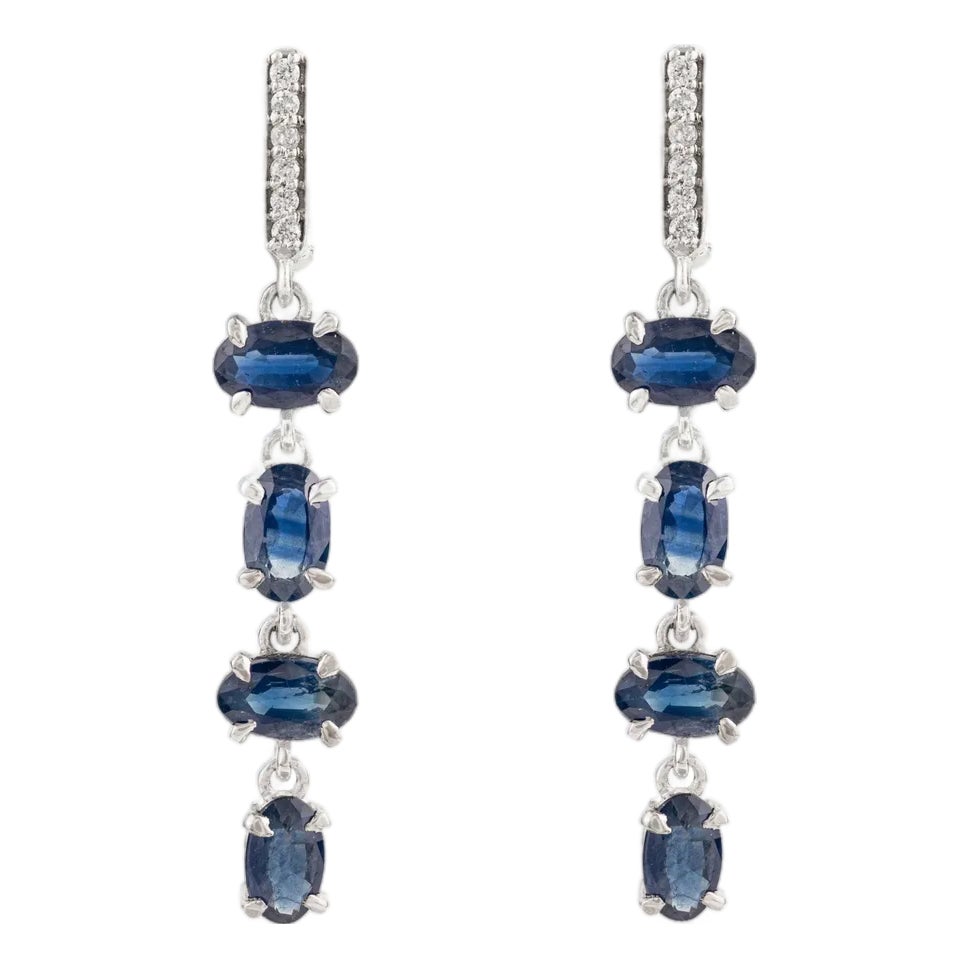 Vintage-Inspired Natural Blue Sapphire & Diamond Drop Earrings in 14k ...