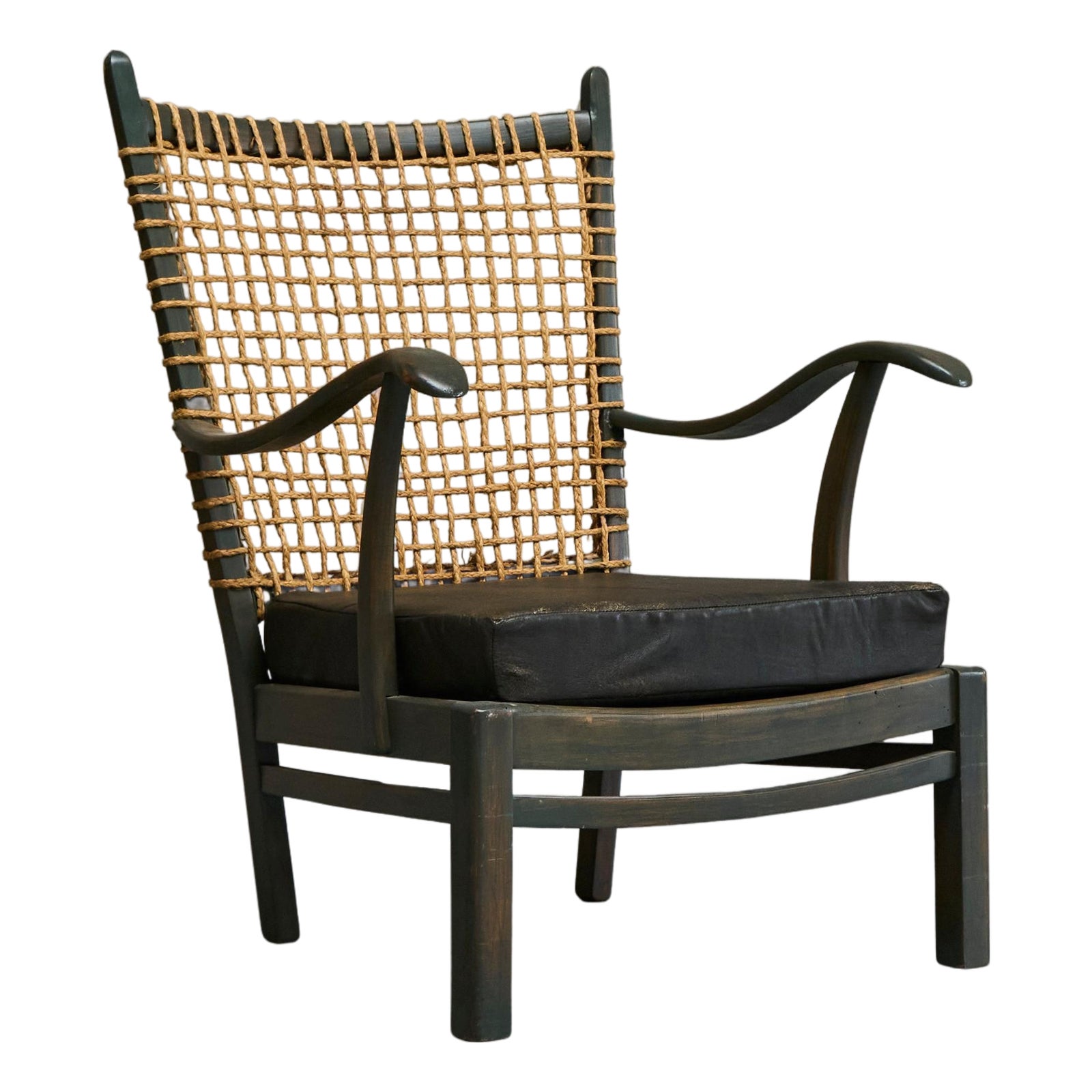 Vintage Dutch Lounge Chair in Wood and Rope, 1930s | Chairish
