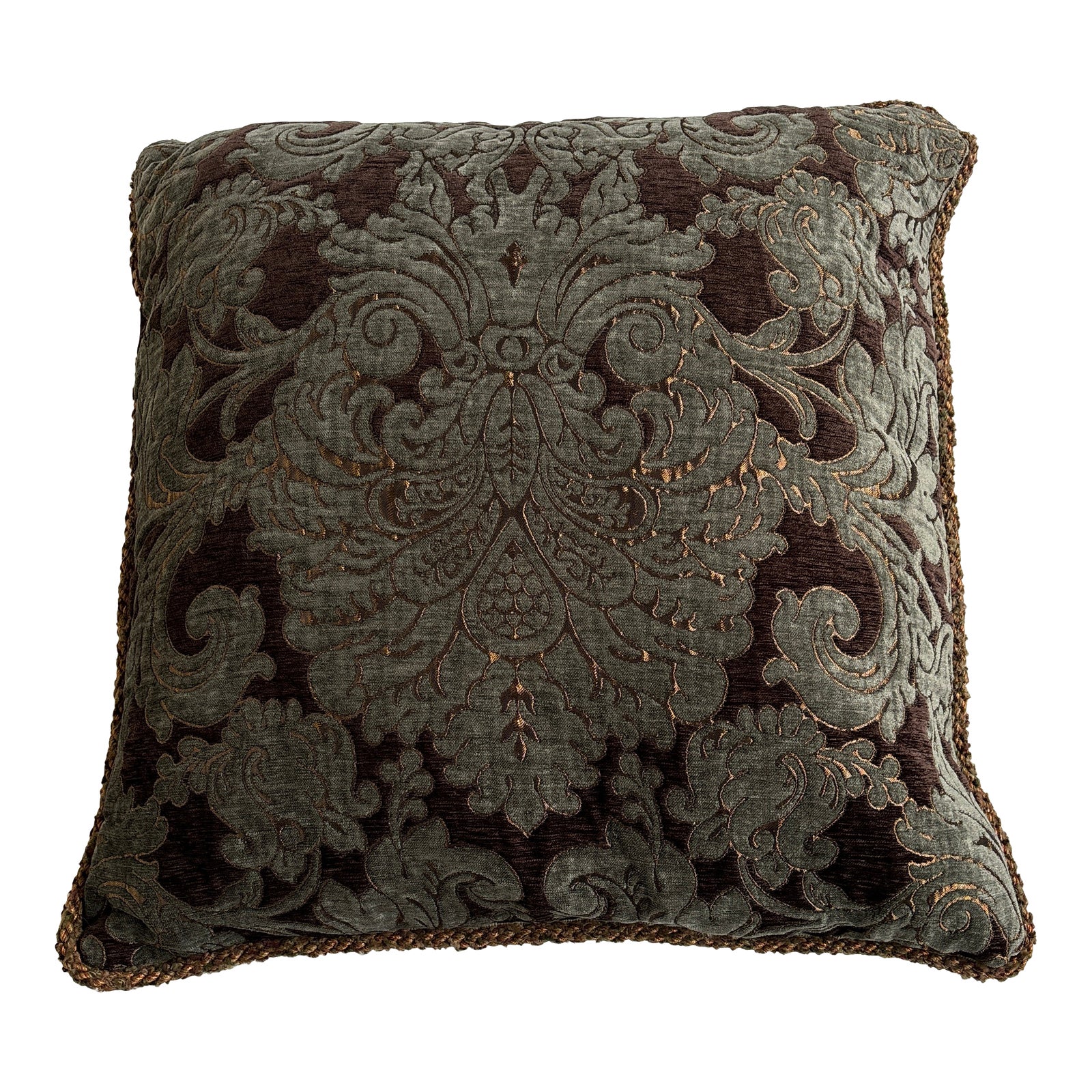 Large 1990s Damask Pillow With Cording | Chairish