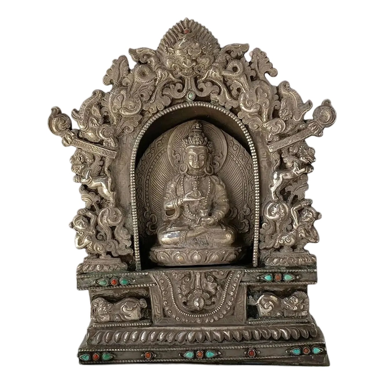 Tibetan Buddhist Beaded Coin Silver Devotional Portable Shrine (Ghau ...