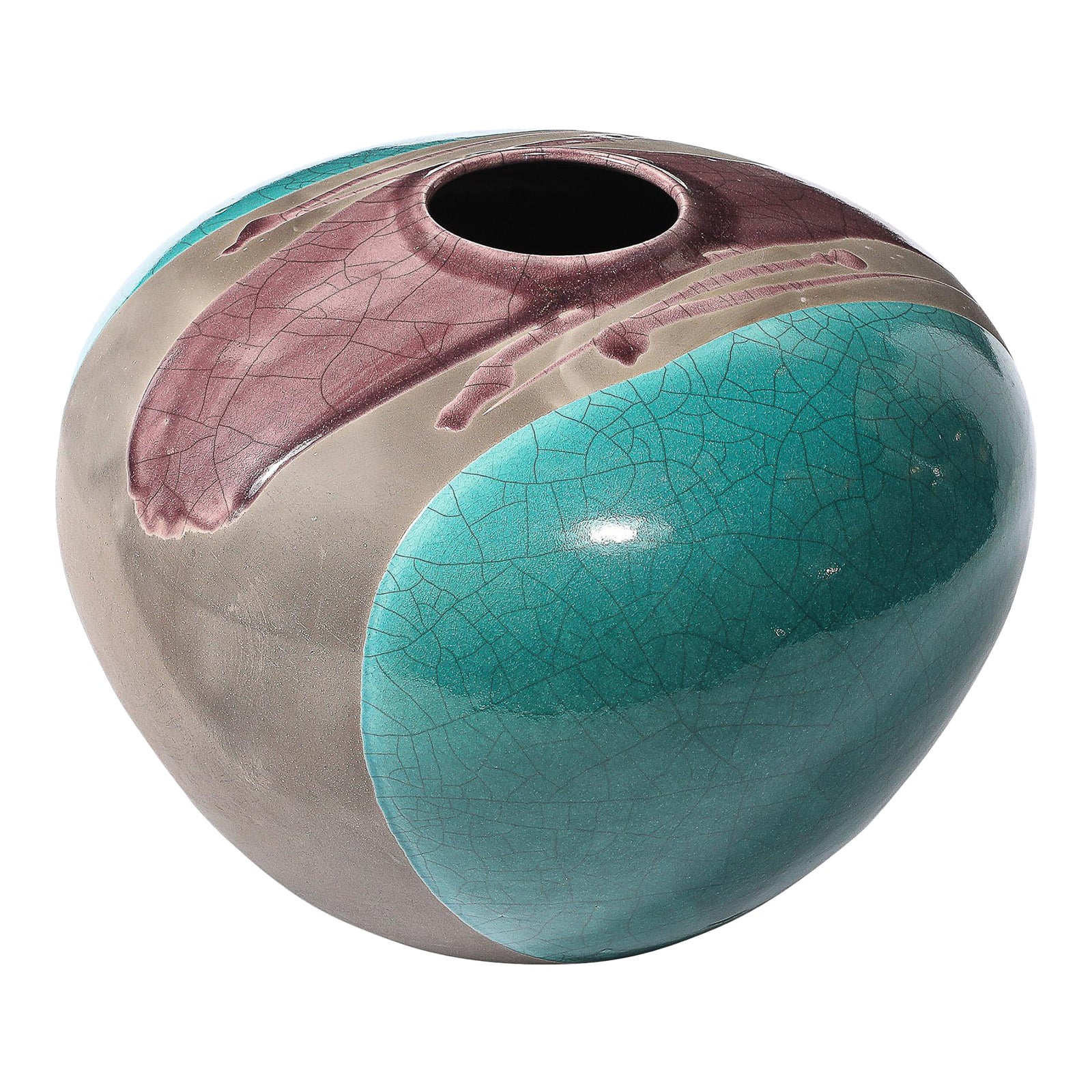 Mid-Century Glazed Gray & Violet Textural Ceramic Vase Signed Tony ...