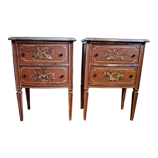 Pair of Italian Neoclassical Style Hand Painted Night Stands | Chairish