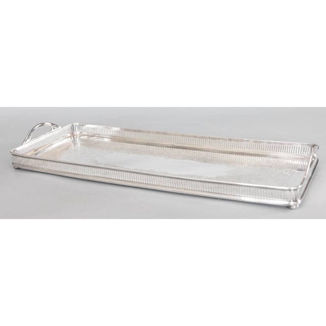 Antique Large Silver Plate Rectangular Footed Gallery Tray | Chairish