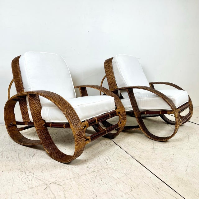 Vintage Rattan Woven Cane Wrapped Pretzel Lounge Chairs- a Pair | Chairish