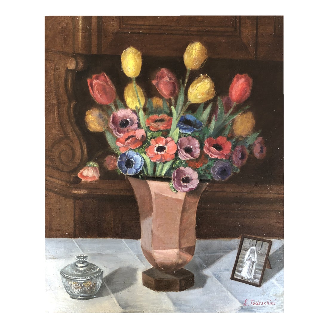 E. Todeschini, Bouquet de Fleurs, 1890-1910, Oil on Canvas | Chairish