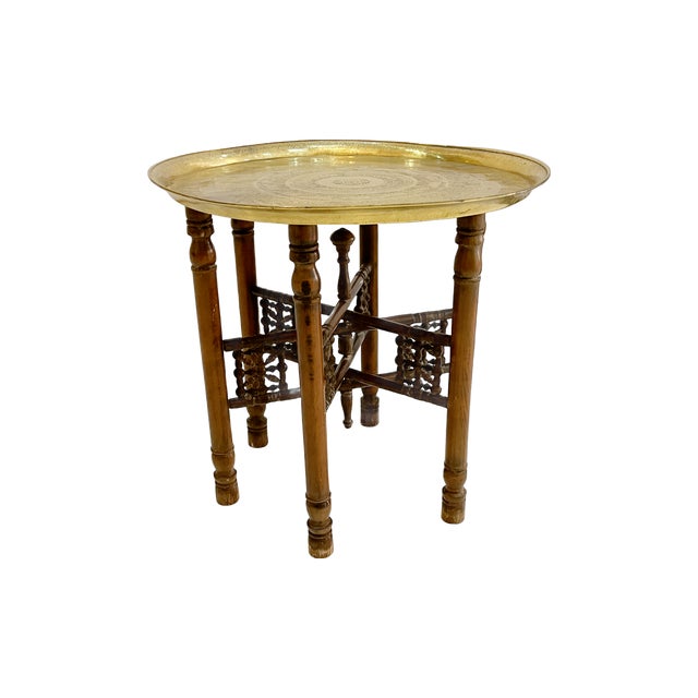 Mid 20th Century Moroccan Tray Table - Engraved Brass Tray Table Top ...