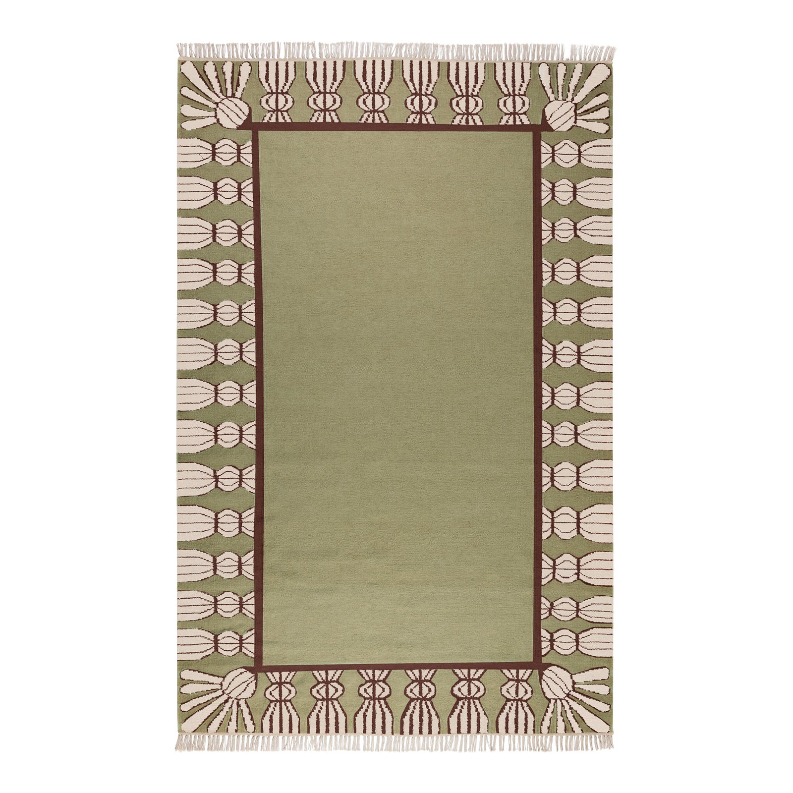 Part & Parcel Goods Wool Tassel Rug, 2’6” x 8', Sage, Chocolate and ...