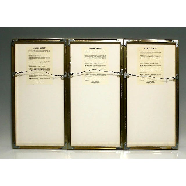 Triptych of Blue Flowers & Birds by Marisa Baron, Listed Hoosier Artist ...