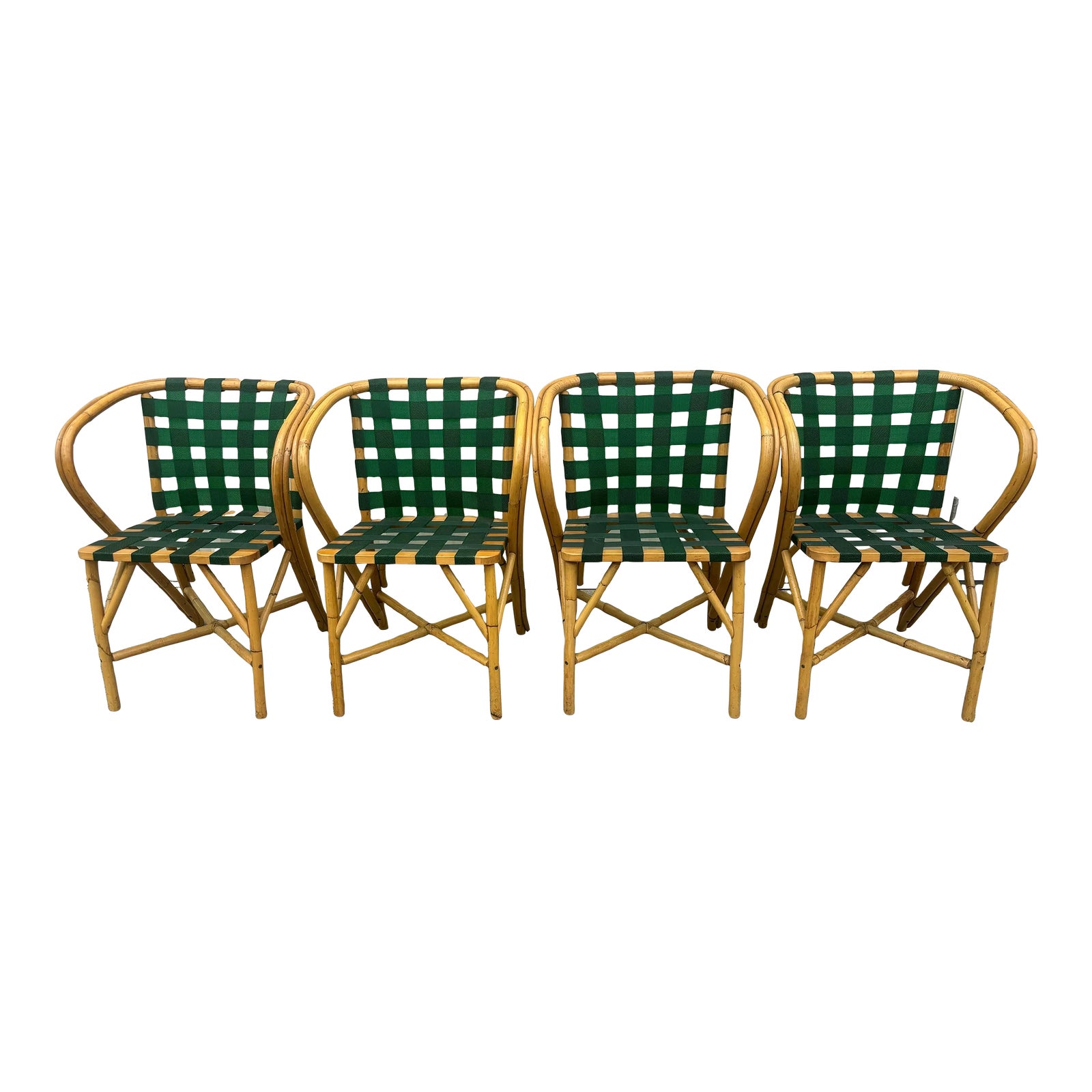 1950s Mid Century Ficks Reed Bamboo Chairs With Green Straps- Set of 4 ...
