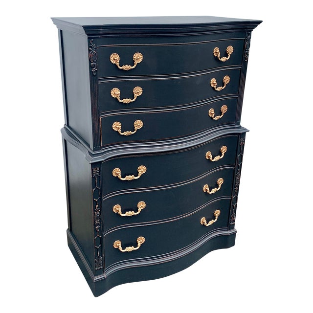 1940s Vintage Highboy Dresser With Curved Drawer Faces | Chairish