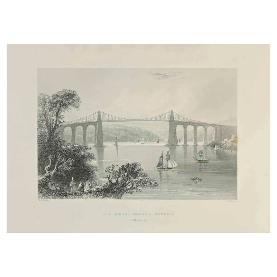 J. C. Armytage, The Menai Bridge, Bangor, Etching, 1845 | Chairish