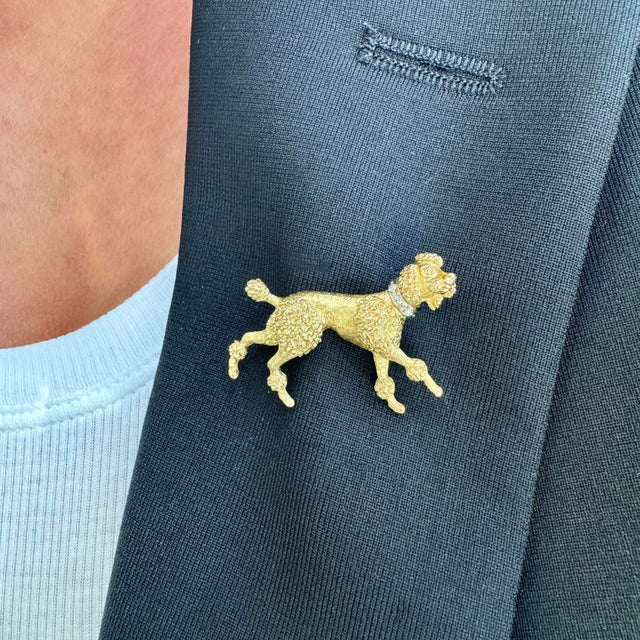 Vintage 18k Yellow Gold Diamond French Poodle Brooch | Chairish