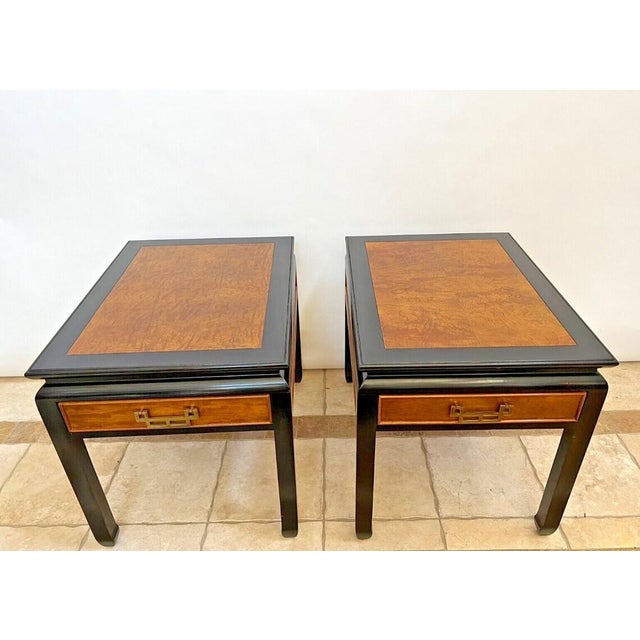 1990s Vintage Century Side Tables Nightstands Single Drawer Burl Walnut ...