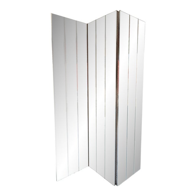 Vintage 1980s 3 Panel Beveled Mirrored Screen Room Divider | Chairish