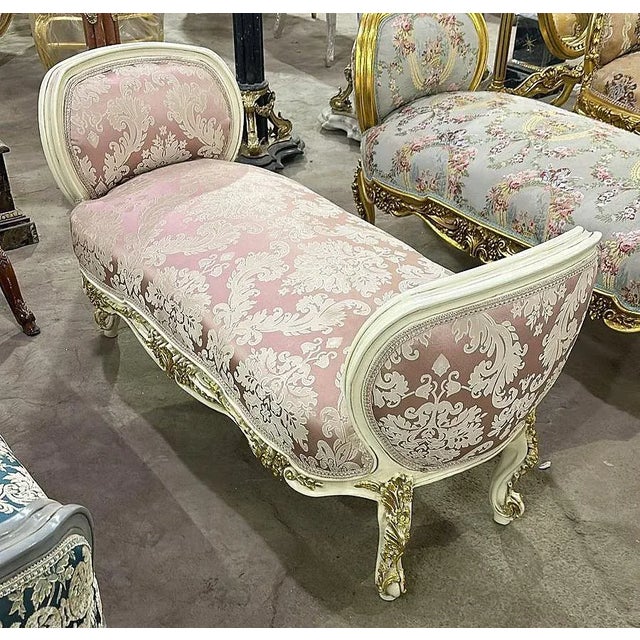 French Style Pink Tufted Bench With Gold Details | Chairish