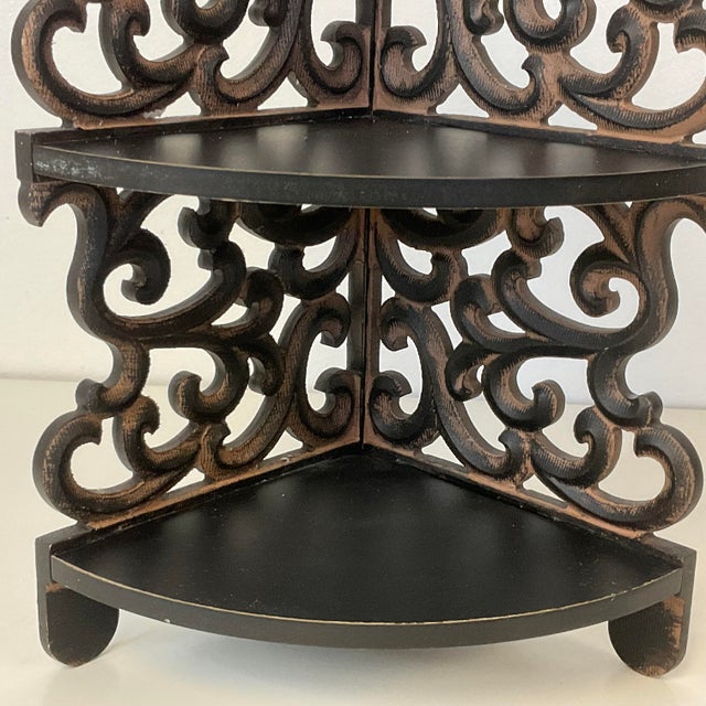 1980s Vintage Chippendale Rocco Wall Mounted Corner Shelf With ...