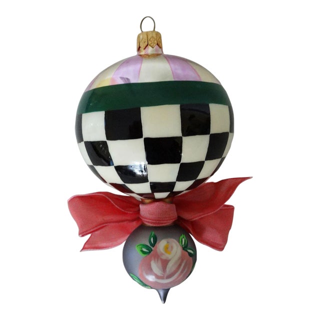 MacKenzie-Childs Pink Rose, Double Drop Glass Ornament | Chairish