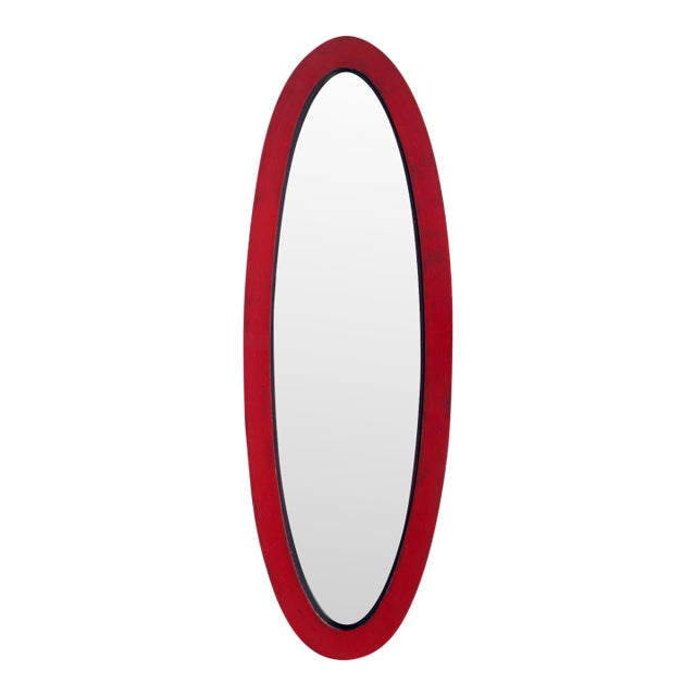 Early 20th Century Slender Oval Beveled Mirror in Ruby Red | Chairish