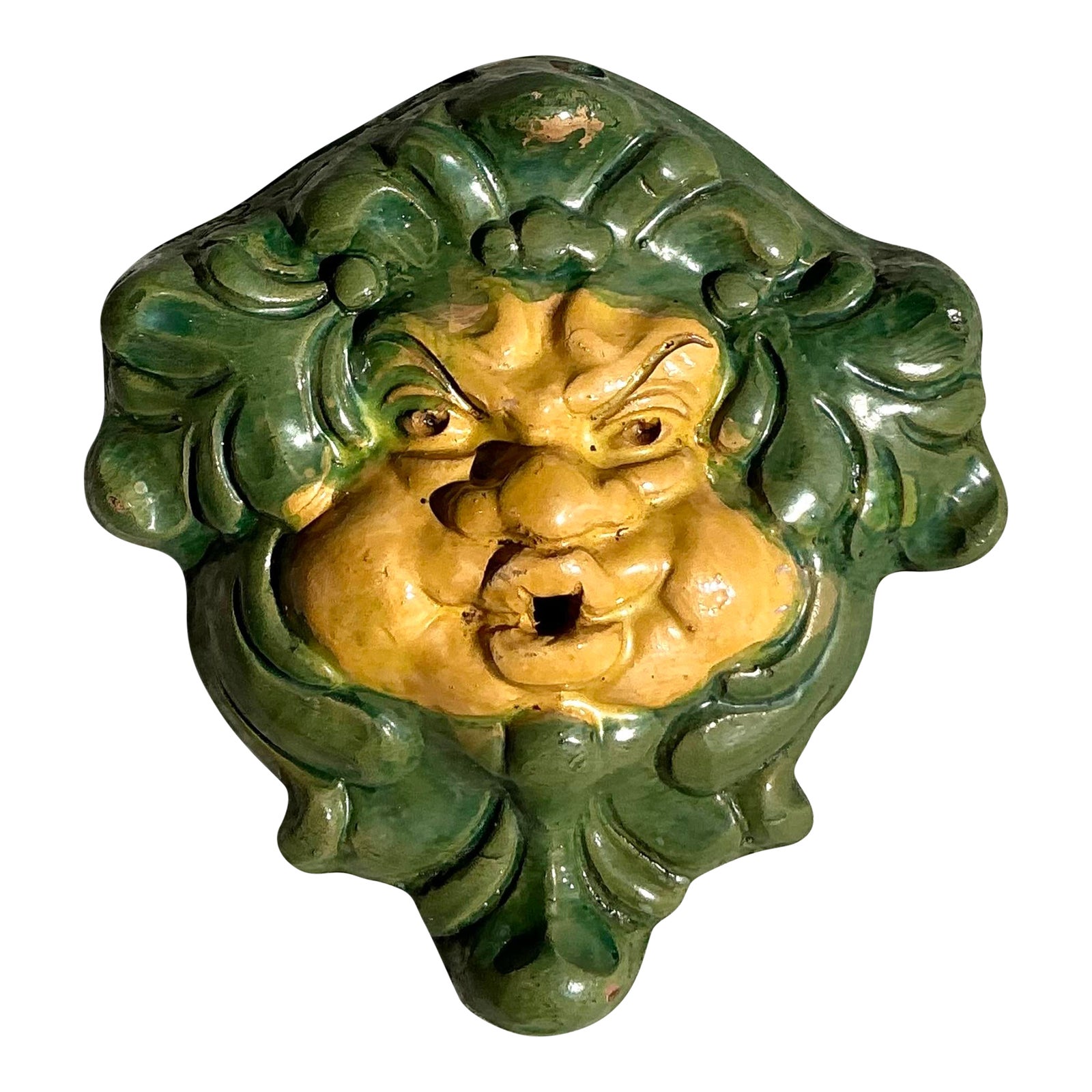 Vintage Regency Glazed Terracotta Face Sculpture | Chairish