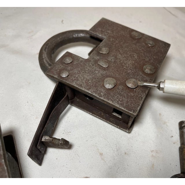 Pair of Rare Antique Hidden Key 1800's Pad Lock Solid Steel Wrought ...