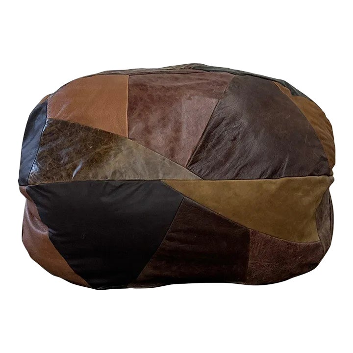 1970s Vintage Patchwork Leather Ottoman | Chairish