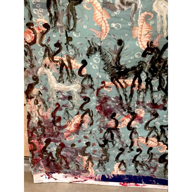 Purvis Young Mixed Media on Poster Board with Seahorse Fabric & Painted ...
