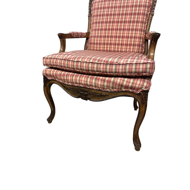 Pair of Late 20th Century French Country Louis XV Arm Chairs With Plaid ...