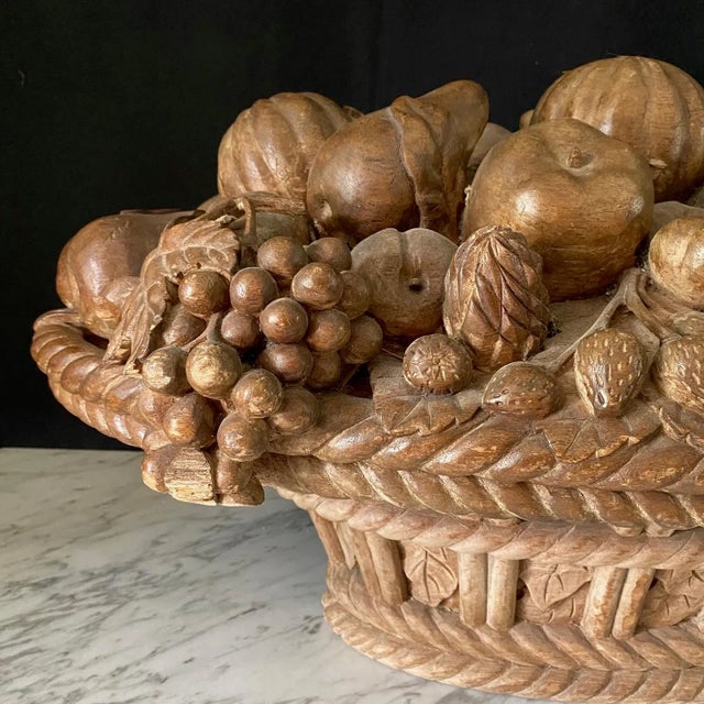 French Natural Carved Wood Centerpiece Fruit Cornucopia | Chairish