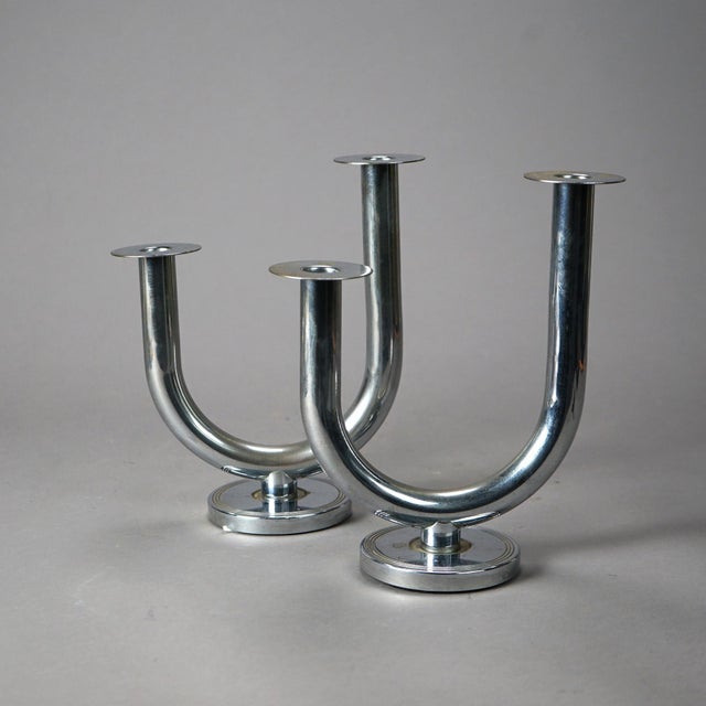 Circa 1930s Art Deco Chrome Stylized U-Form Candlesticks- a Pair | Chairish