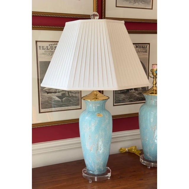 Chelsea House Murano Glass Table Lamps in Sky Blue With Gold and Silver ...