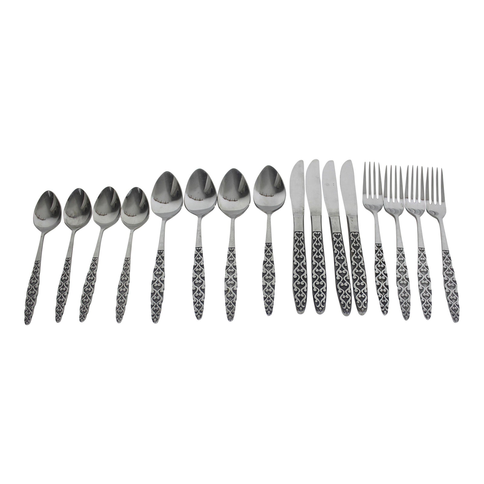 1960s Malta Japanese Mid Century Modern 4 Piece Setting for 4 Stainless ...