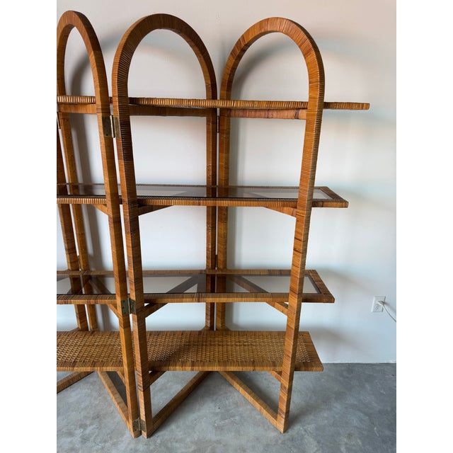 1970s Vintage Coastal Organic Four-Tier Arched Folding Rattan Étagère ...
