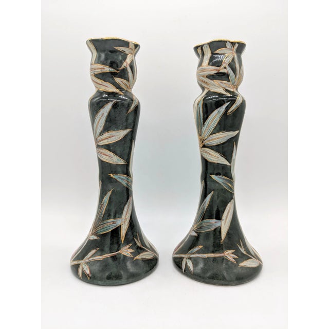 Vintage Andrea by Sadek Bamboo Painted Ceramic Candlesticks - a Pair ...