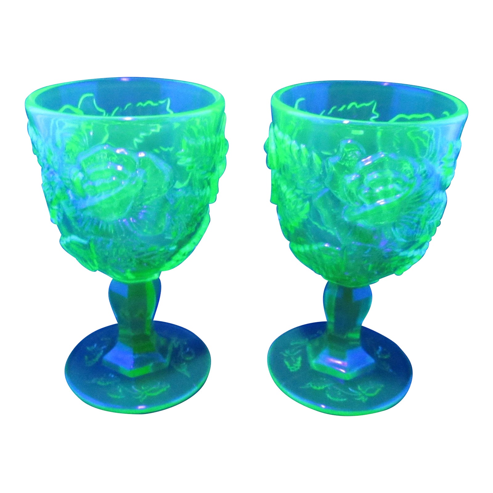 Pair of Uranium Glass Water Goblets - Evergreen - Madonna Rose Water ...