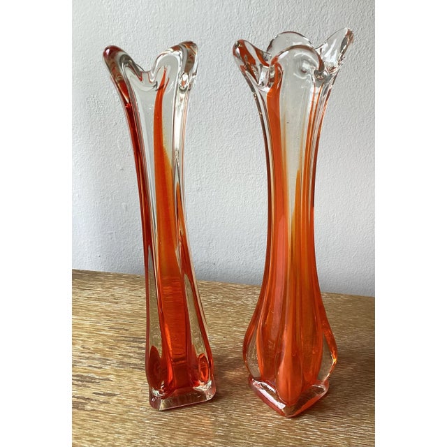 Mid Century Modern Murano Style Glass Vases a Pair | Chairish