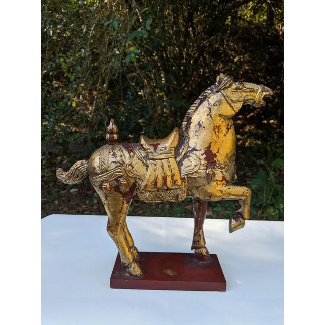 Mid 20th Century Chinese Hand-Carved Gilt Wood Stylized Tang Horse ...