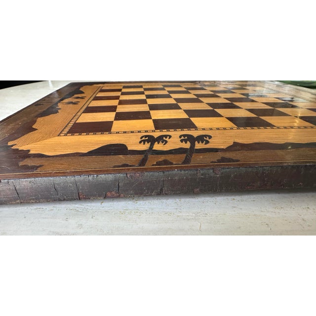Vintage Marquetry Checkerboard With Palm Trees | Chairish