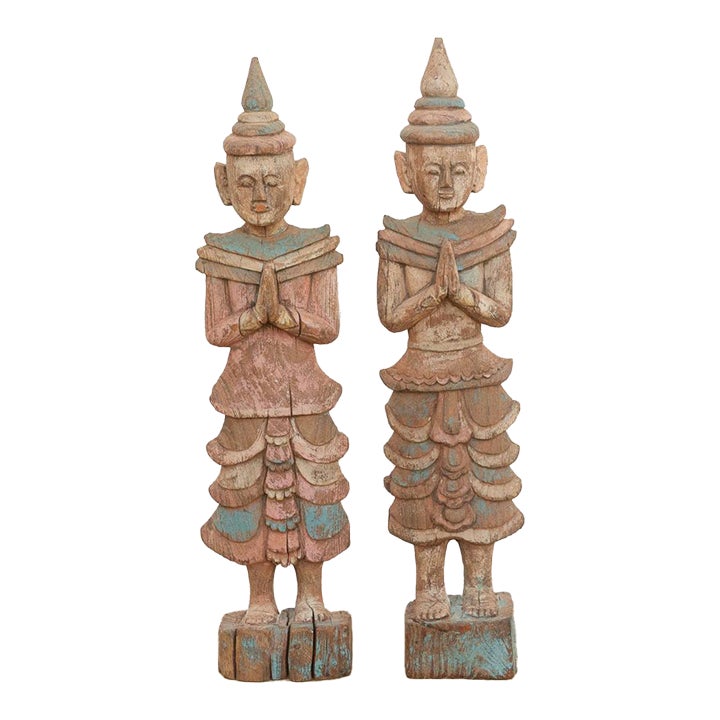 Pair of Antique Painted Wood Folk Figures | Chairish