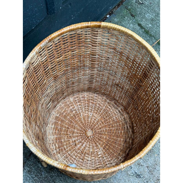 Large Wicker Loop-Handle Hamper Basket W/ Tapered Lid | Chairish