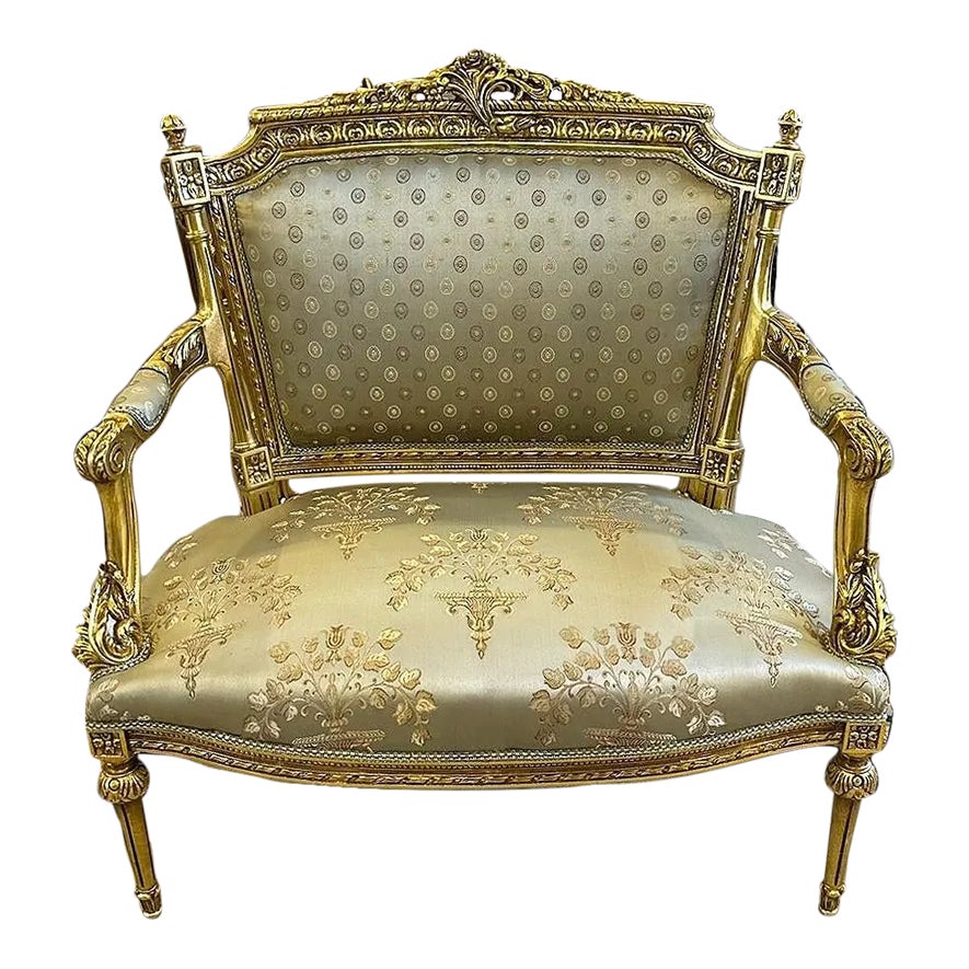 Baroque Style Big Gray Chair With Gold Details | Chairish