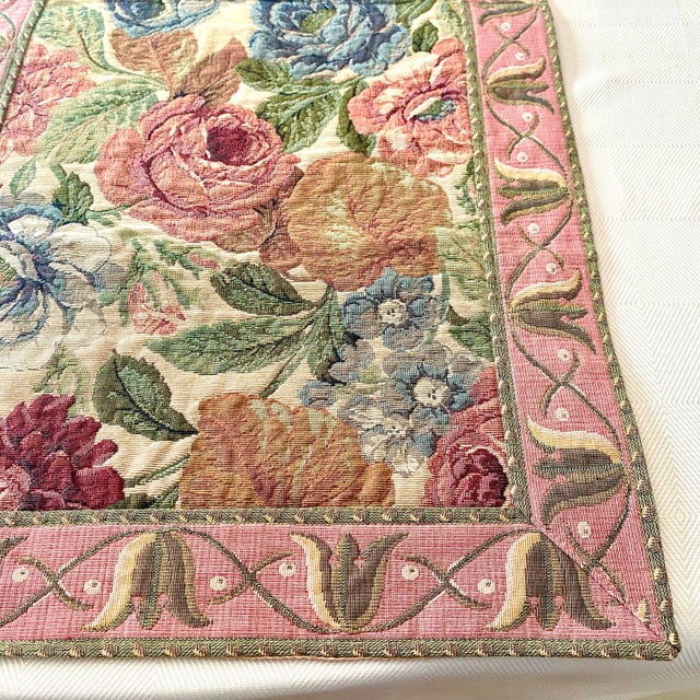 Vintage Renaissance Woven Art Floral Tapestry Table Runner | Chairish