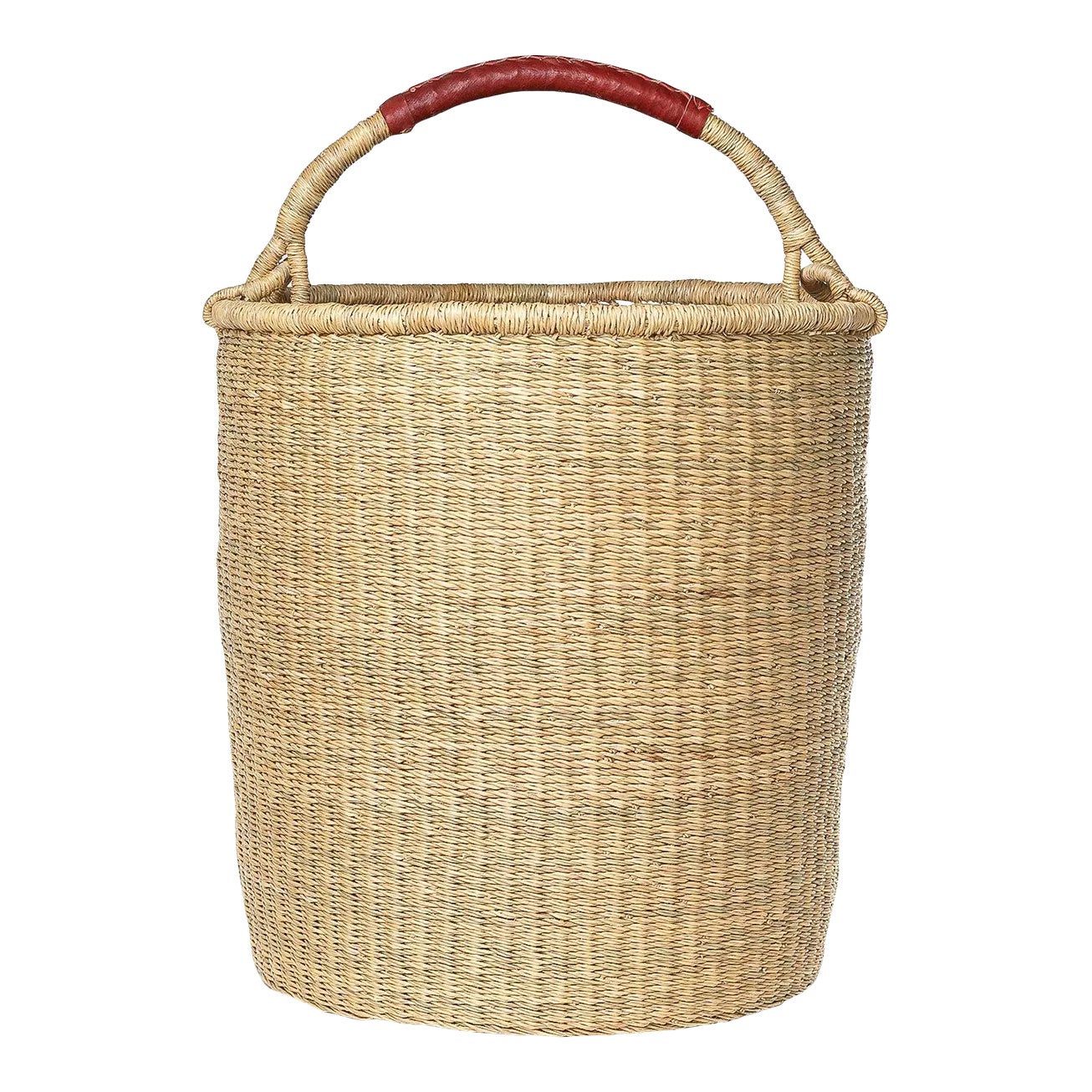 Natural Bolga Hamper Basket With Leather Handles - Large | Chairish