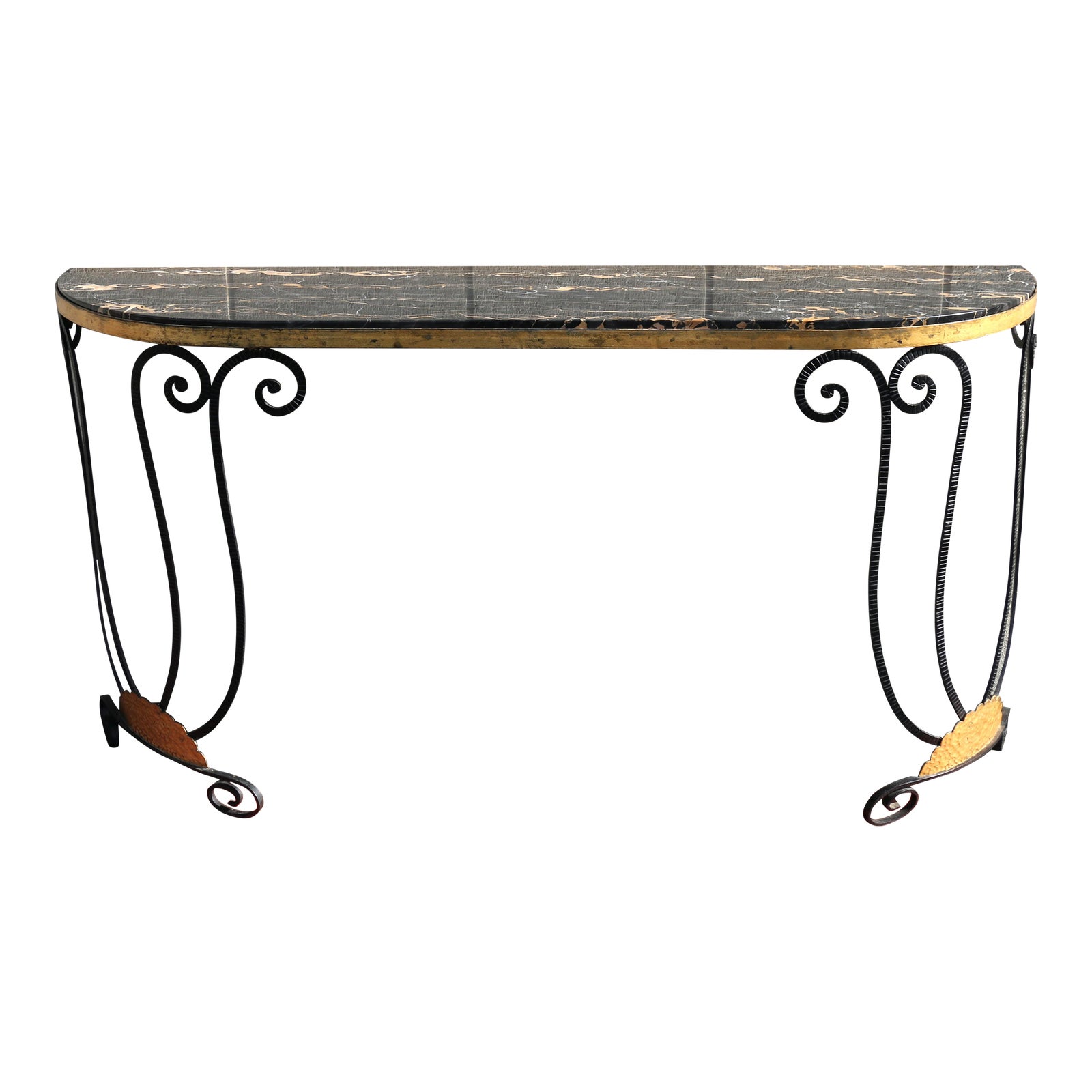 Vintage French Art Deco Wrought Iron Demi-Lune Console Table With ...
