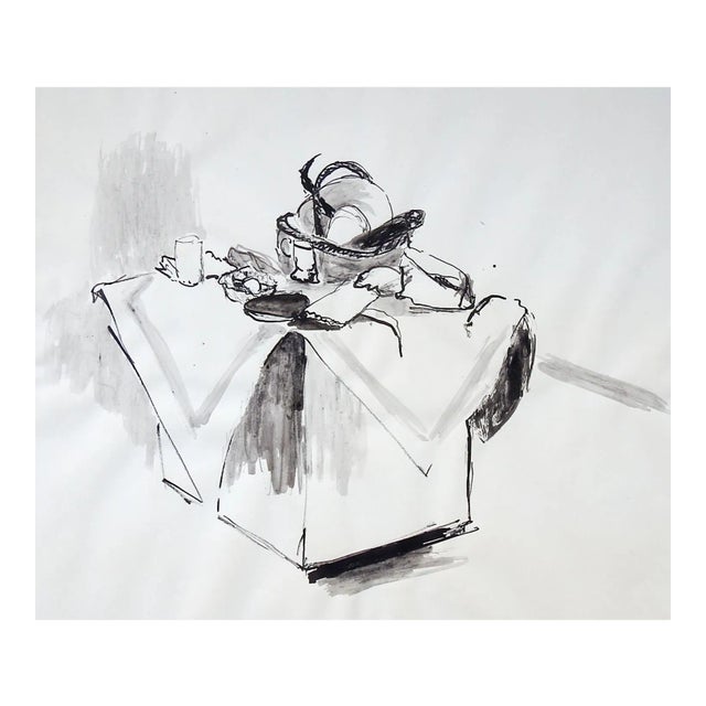 Mid 20th Century Modernist Pen & Ink Still Life Drawing | Chairish