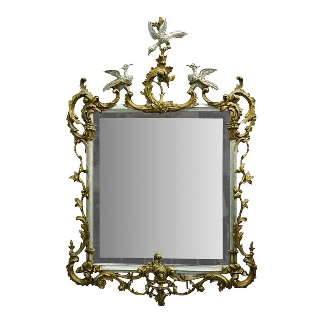 Antique Carved Gilt Wood and Silvered Bird Wall Mirror | Chairish