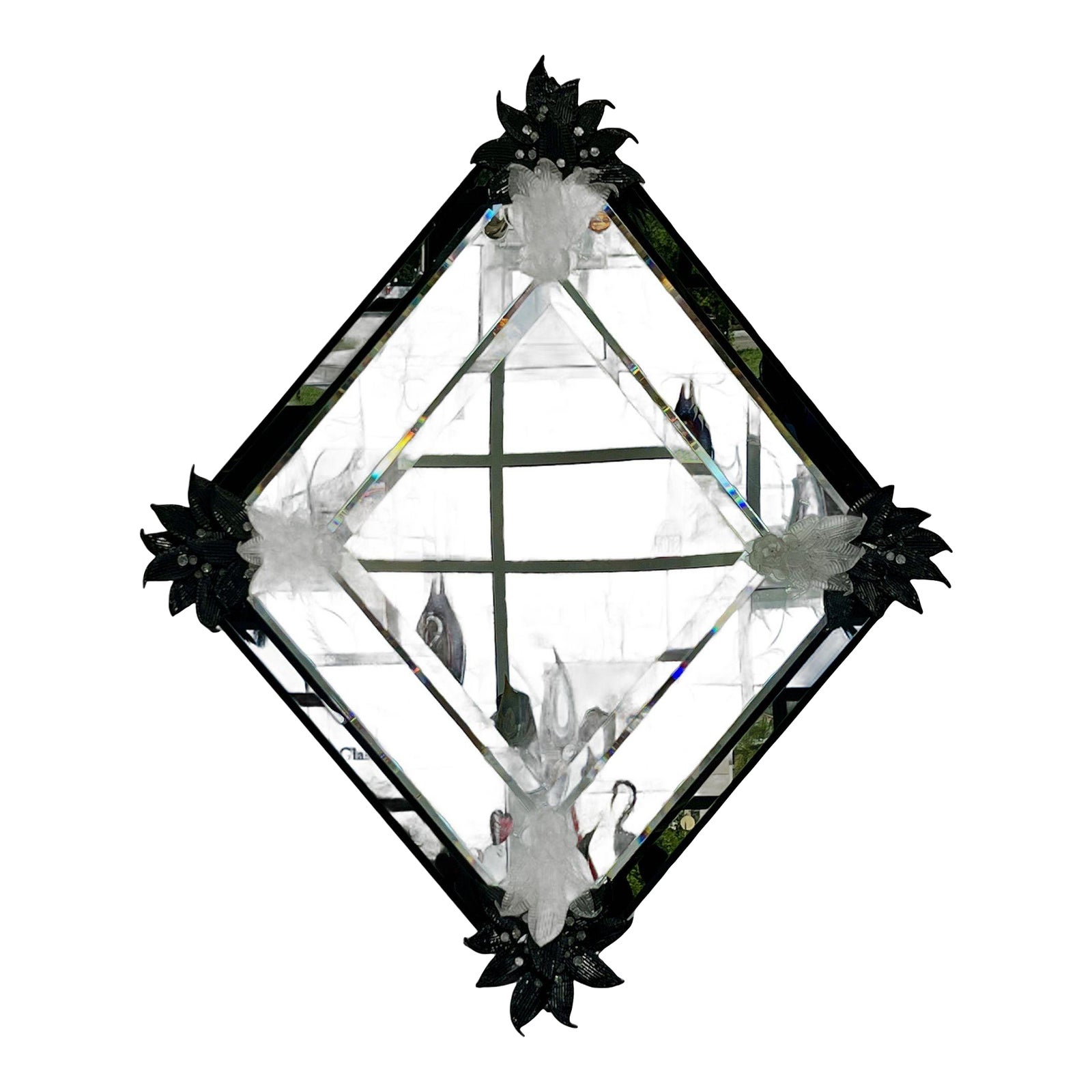 Classic Black Vintage Venetian Mirror by Fratelli Barbini | Chairish