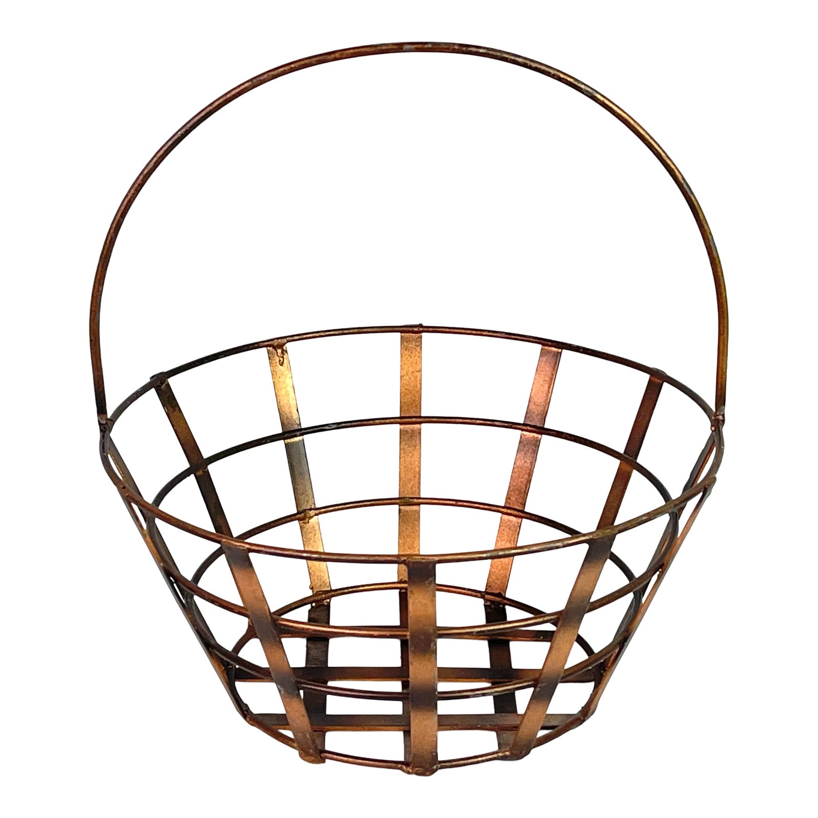 Distressed Bronze Copper Style Metal Basket | Chairish