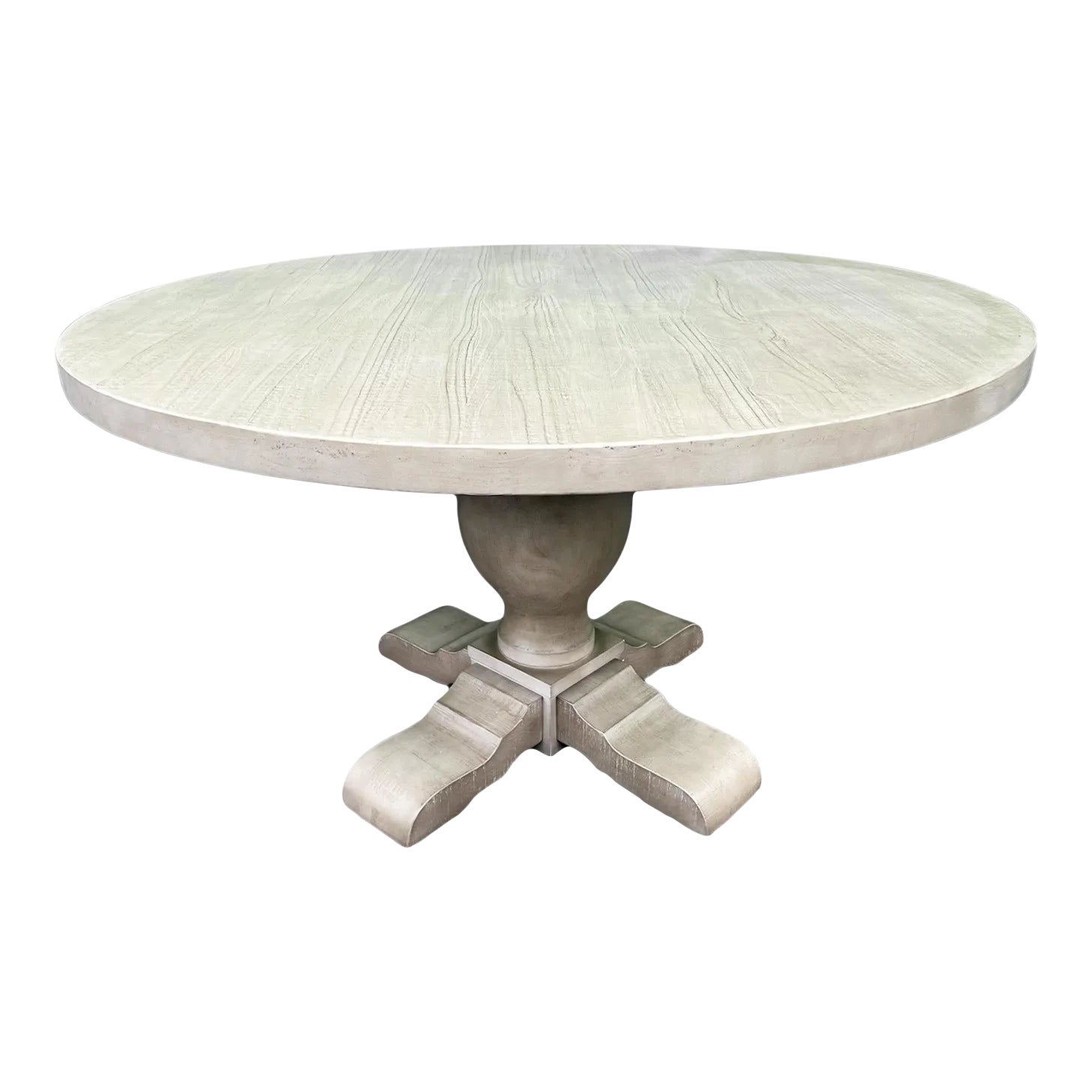 Round Beach Washed Salvage Pine Dining Table | Chairish