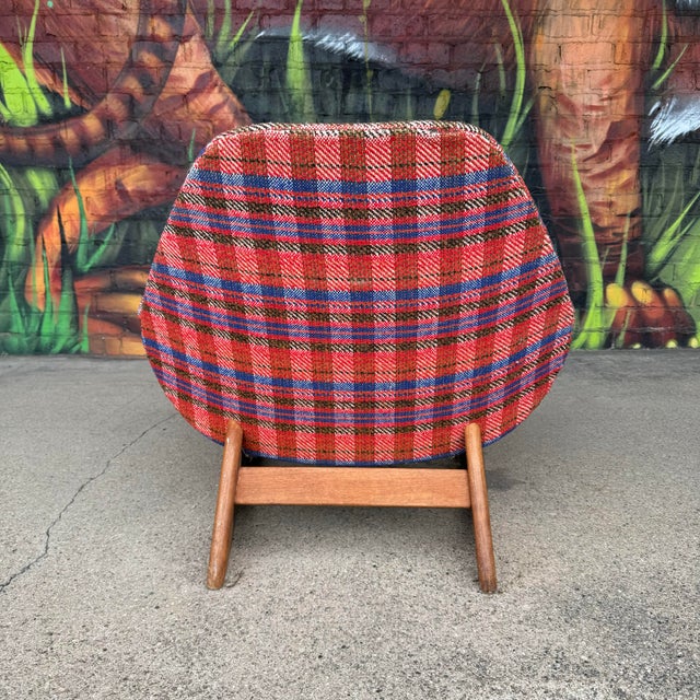 Large Adrian Pearsall Style Plaid Lounge Chair With Wood Sides | Chairish